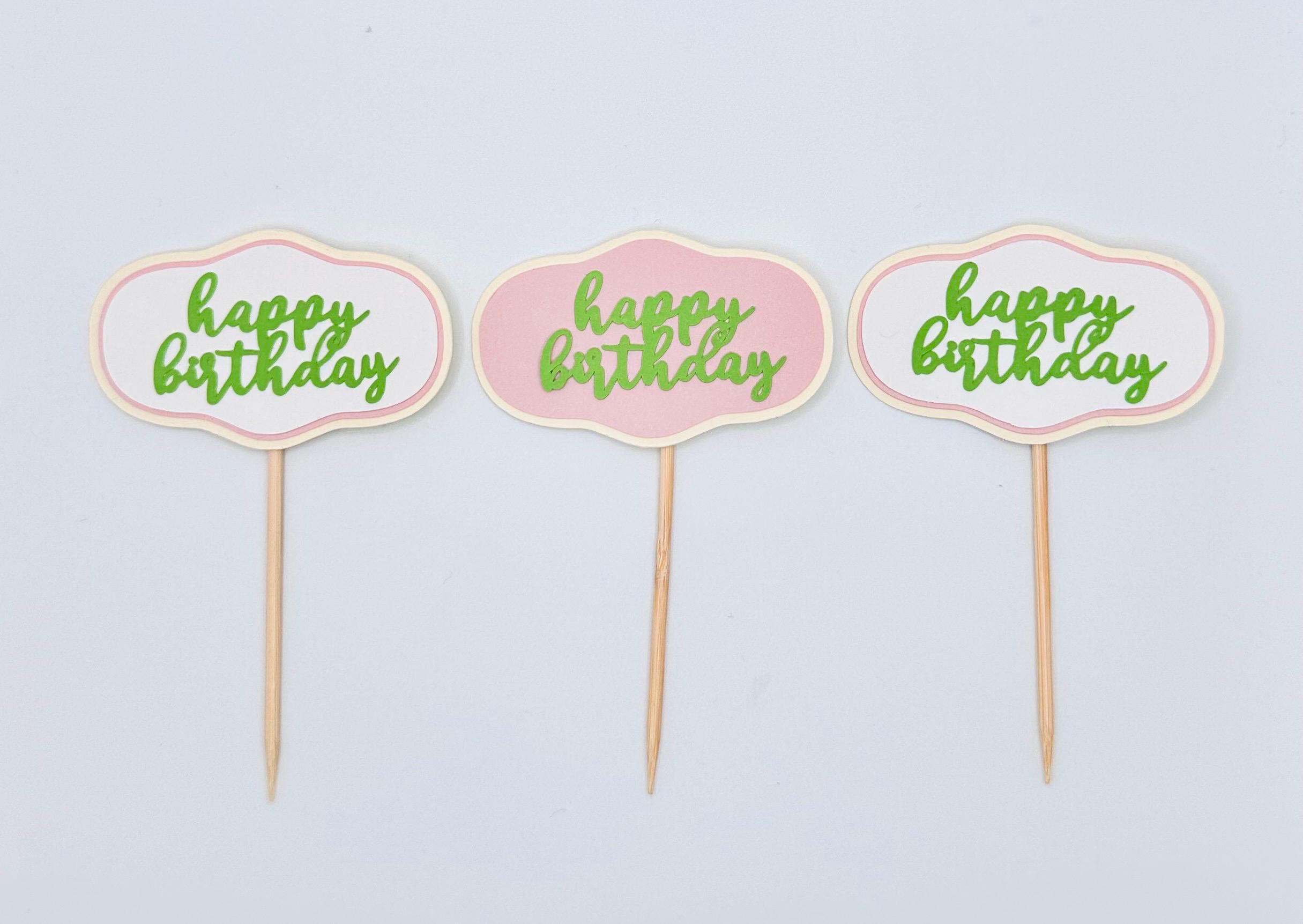 A Tini Bit Older Happy Birthday Cupcake Toppers Pink Green Olives ...