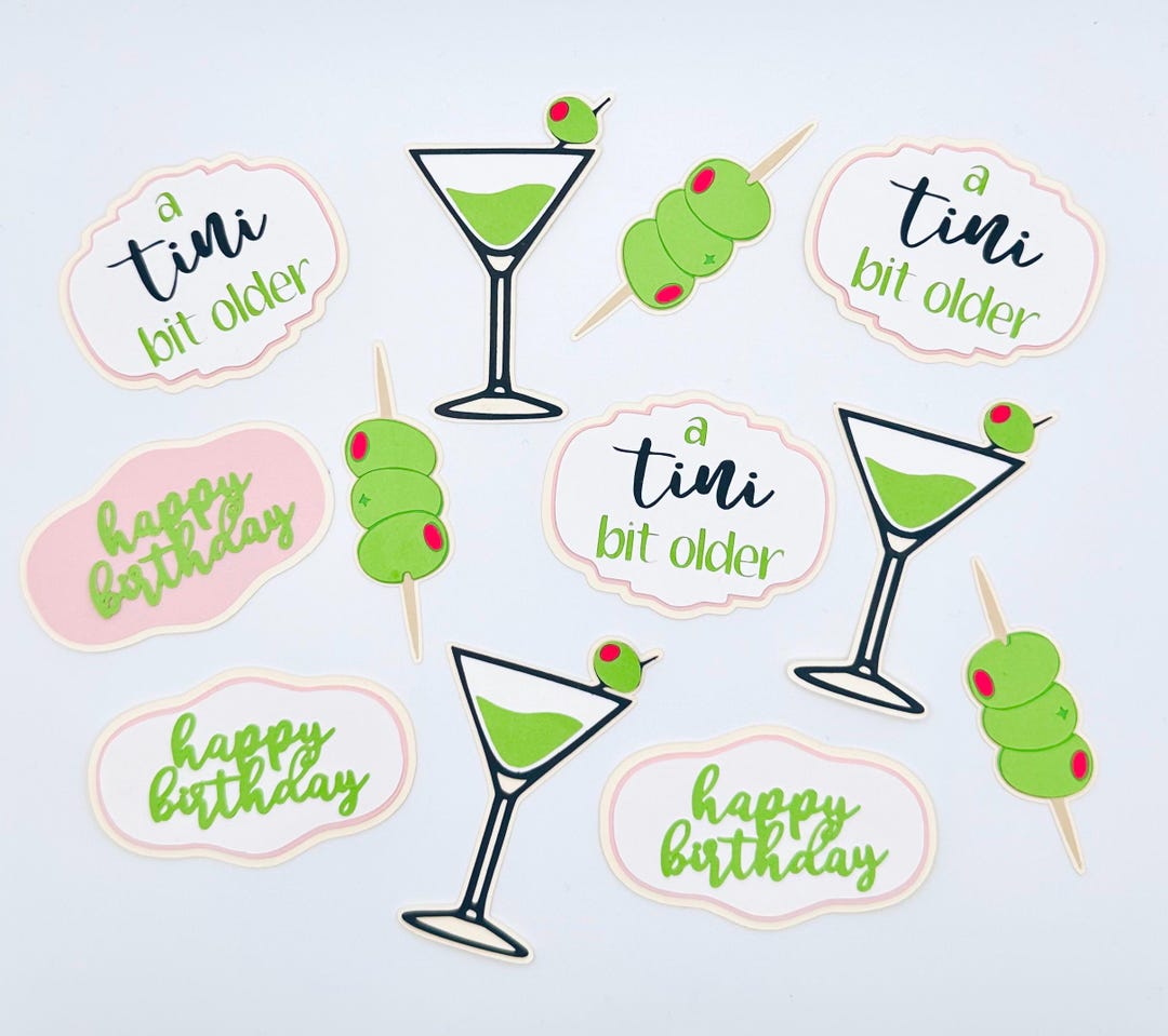 A Tini Bit Older Happy Birthday Cupcake Toppers Pink Green Olives ...