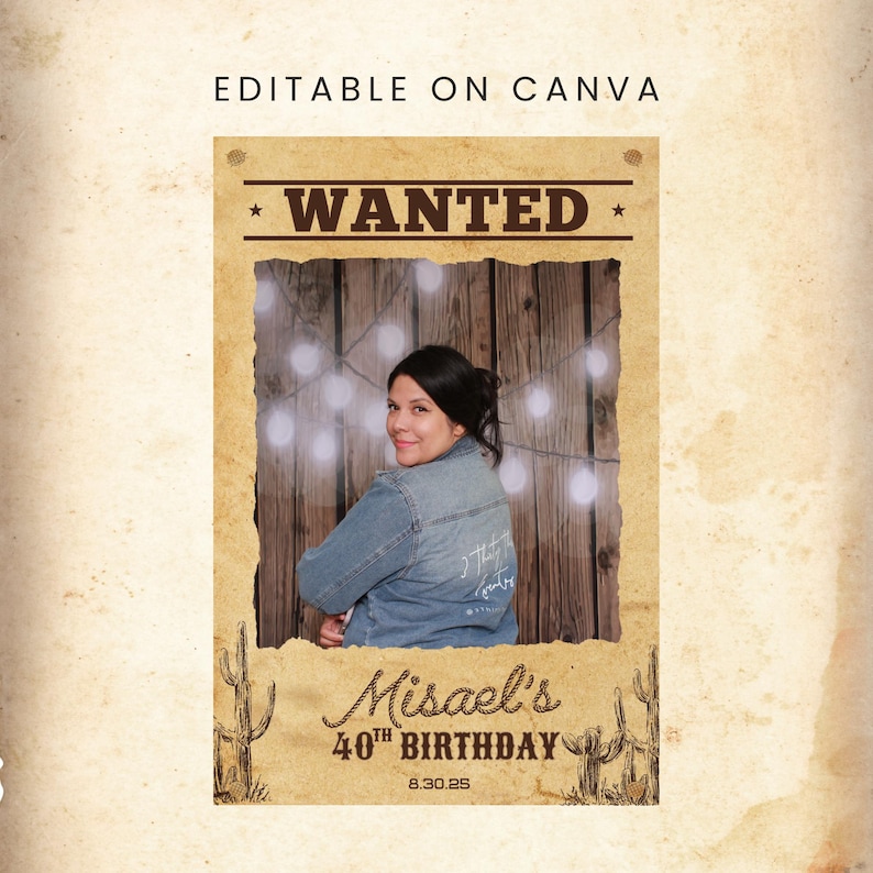 Western Wanted Poster Photo Booth Template: Rustic Cowboy Party (canva ...