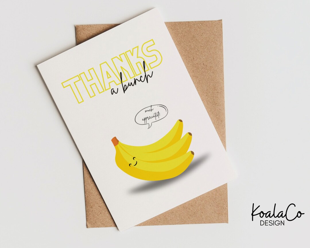Funny Thank You Card Thanks a Bunch Printable Banana Card - Etsy