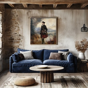 A Lass in the Scottish Highlands Landscape, Scotswoman, Kilt, Vintage ...