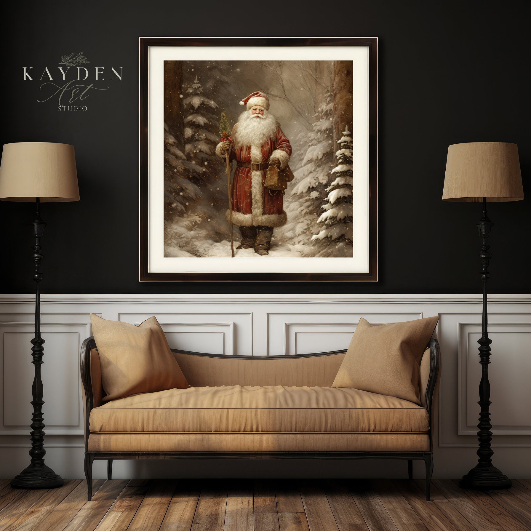 Vintage Santa Claus, Christmas Portrait, Wintery Forest, Holiday Wall ...