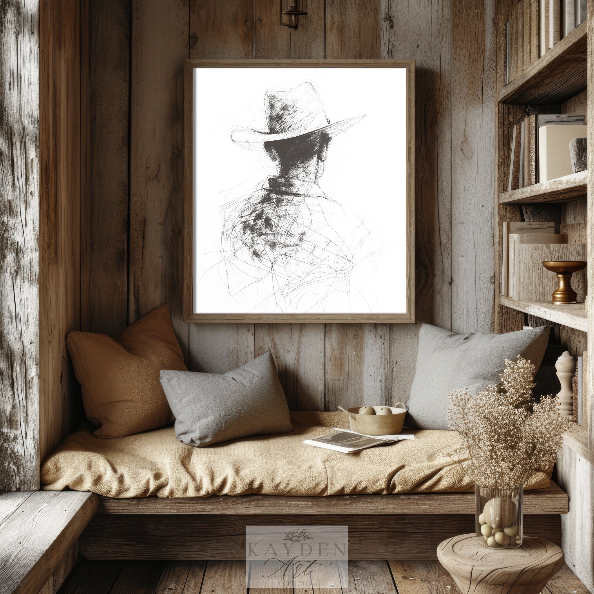 Cowboy, Western, Portrait Pen Ink Artwork, Digital Downloadable Print ...