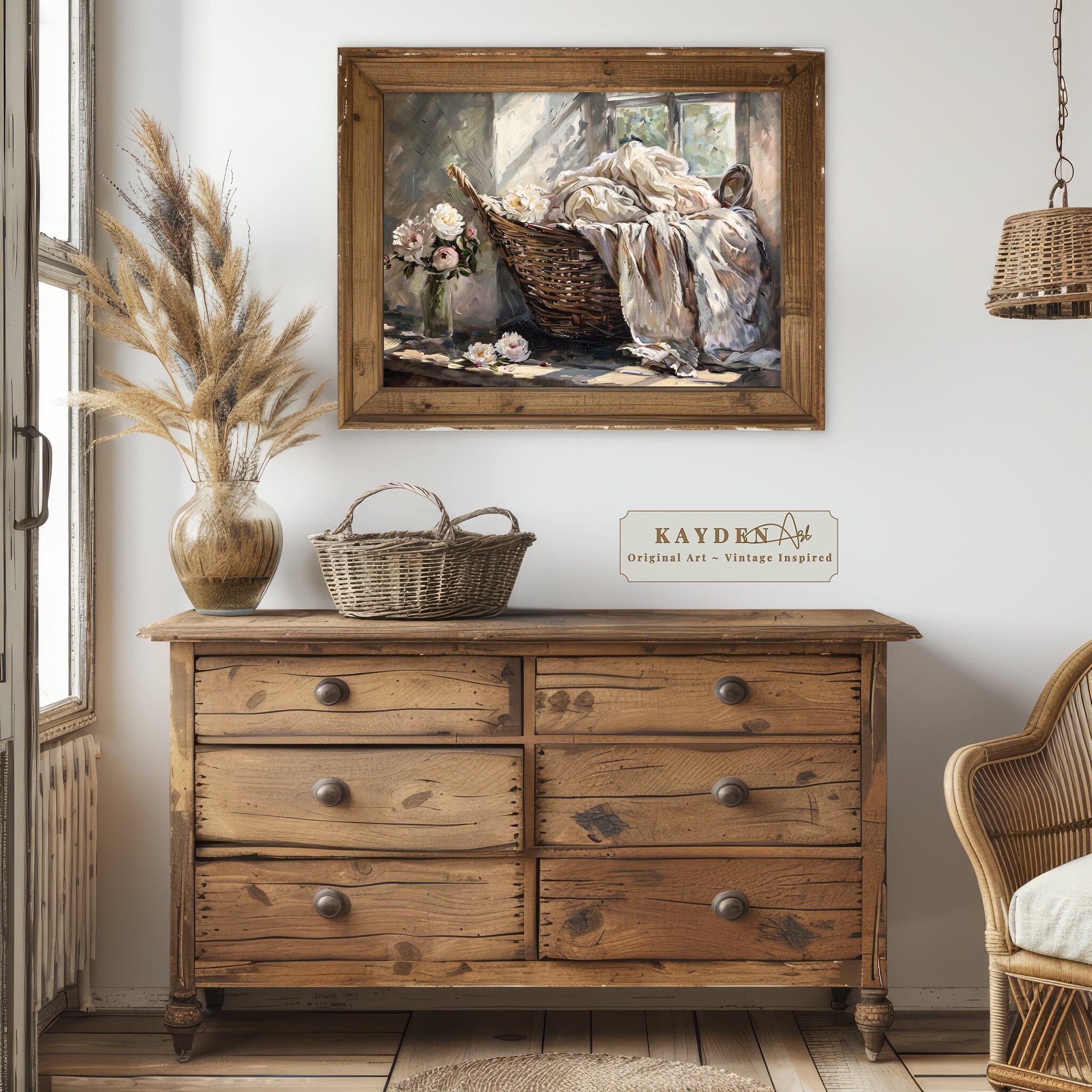 Vintage Style Basket of Laundry | Laundry Room Decor | Flowers ...