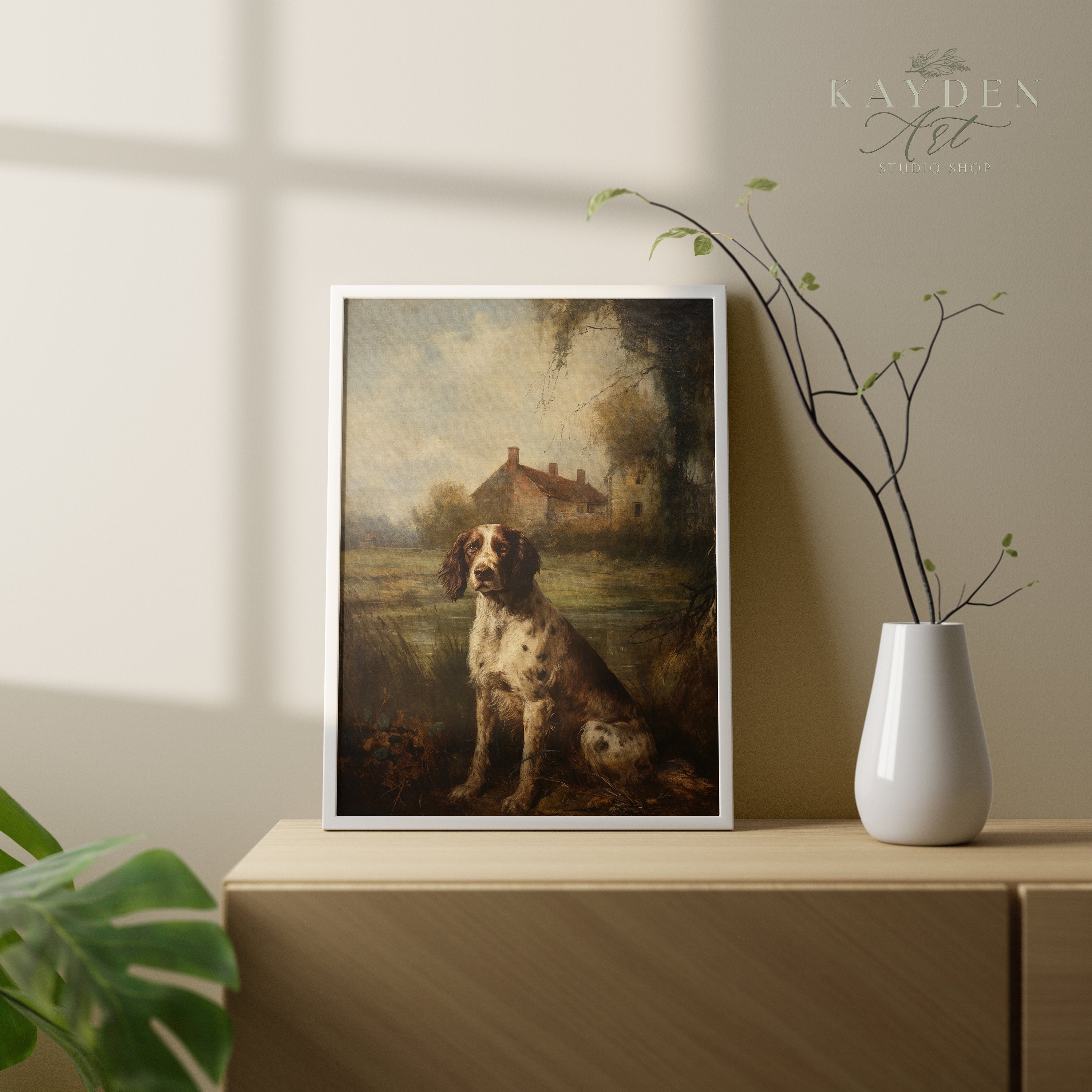 Spaniel Dog, Digital Art Print, Oil Style Painting English Countryside ...