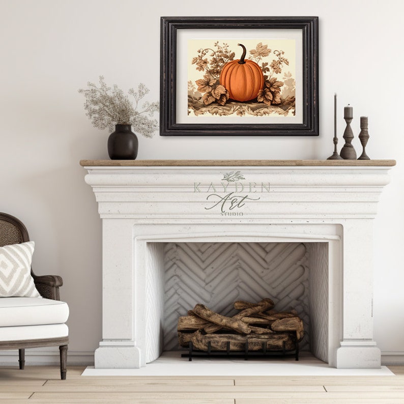 Whimsical Vintage Style French Toile Orange Pumpkin, Halloween and Fall ...