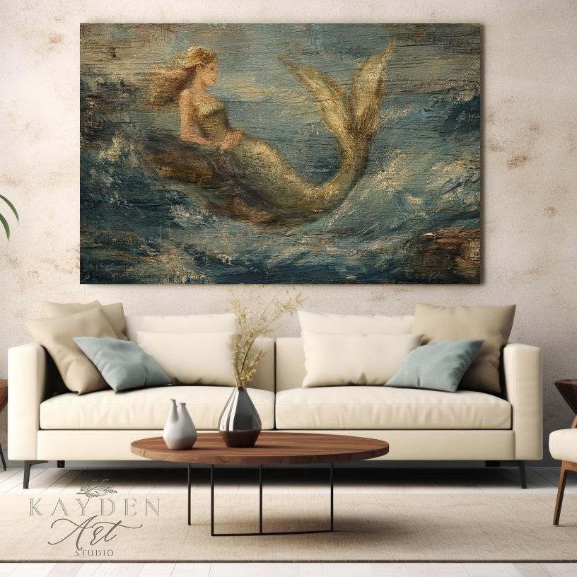 Mermaid Digital Oceancore Vintage Art Print Wall Art Printable Decor ...