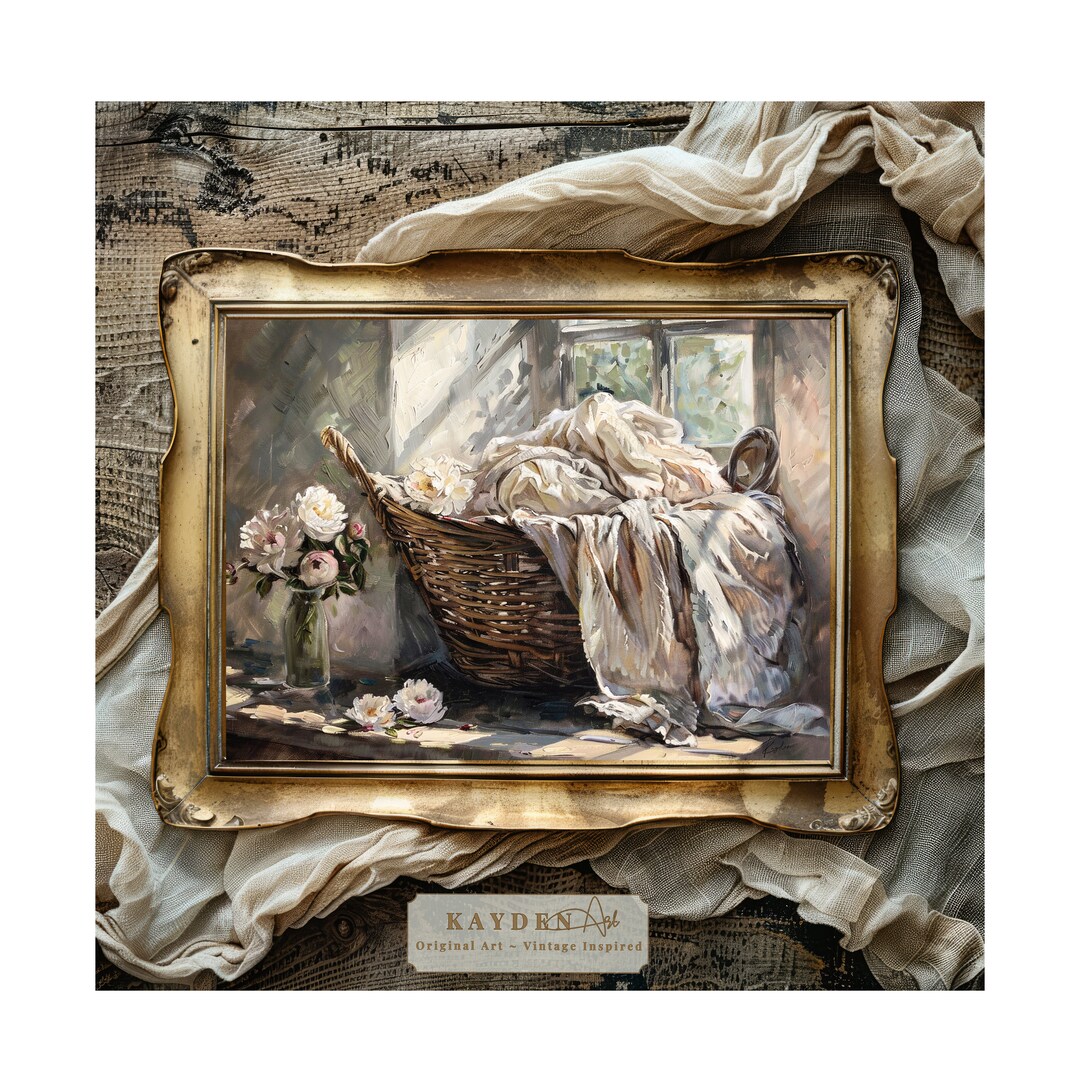 Vintage Style Basket of Laundry | Laundry Room Decor | Flowers ...