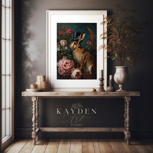 Easter Bunny in the Garden, Top Hat, Digital Art Print, Flowers, Rabbit ...