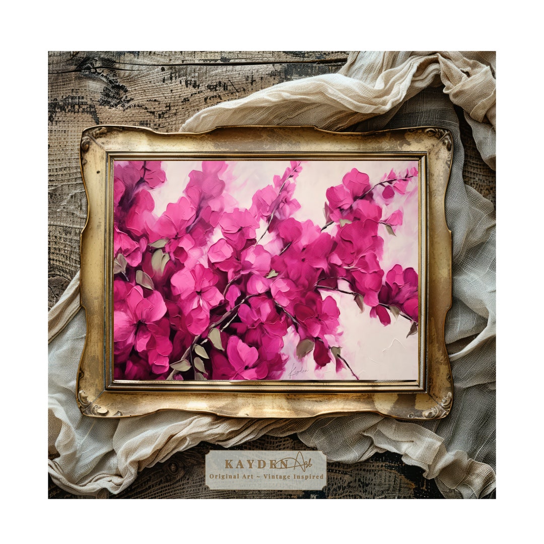 Flowering Bright Fuchsia Pink Flower Branches, Art Print, Wall Art ...