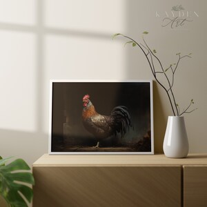 Vintage Painting Black and Red Rooster, Digital Art Print, Home Decor, Downloadable Wall Print ...