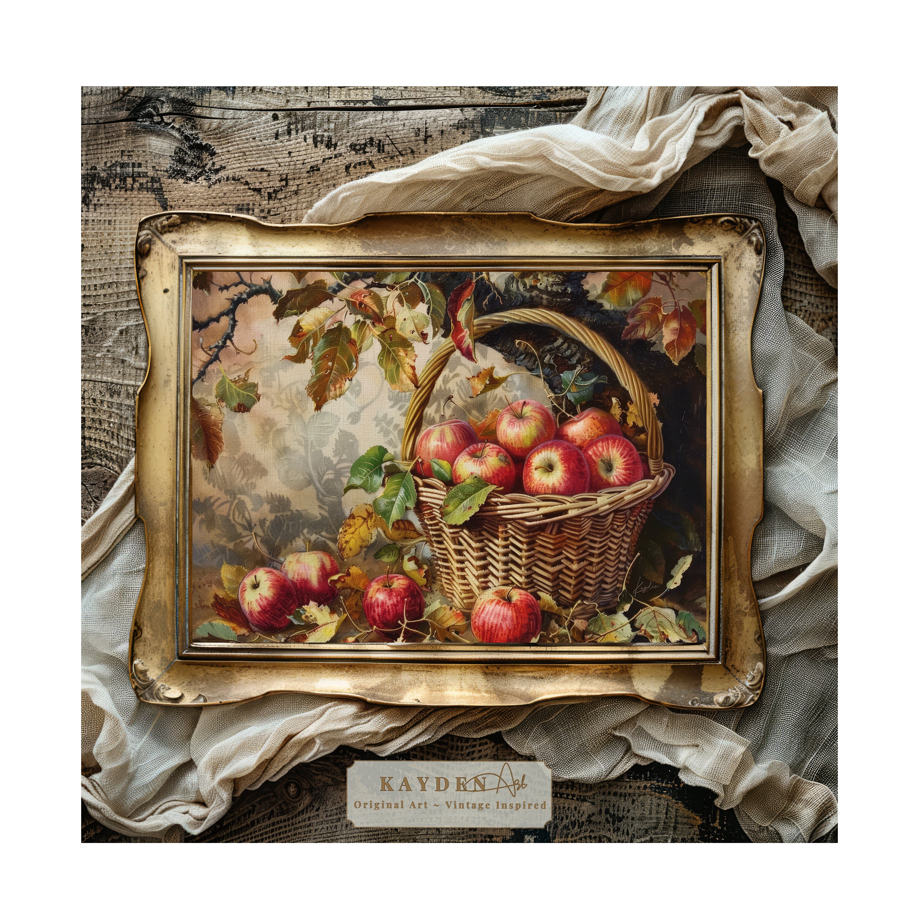 Autumn Apple Picking Art Print, Apple Tree, Farmhouse Painting, Vintage ...