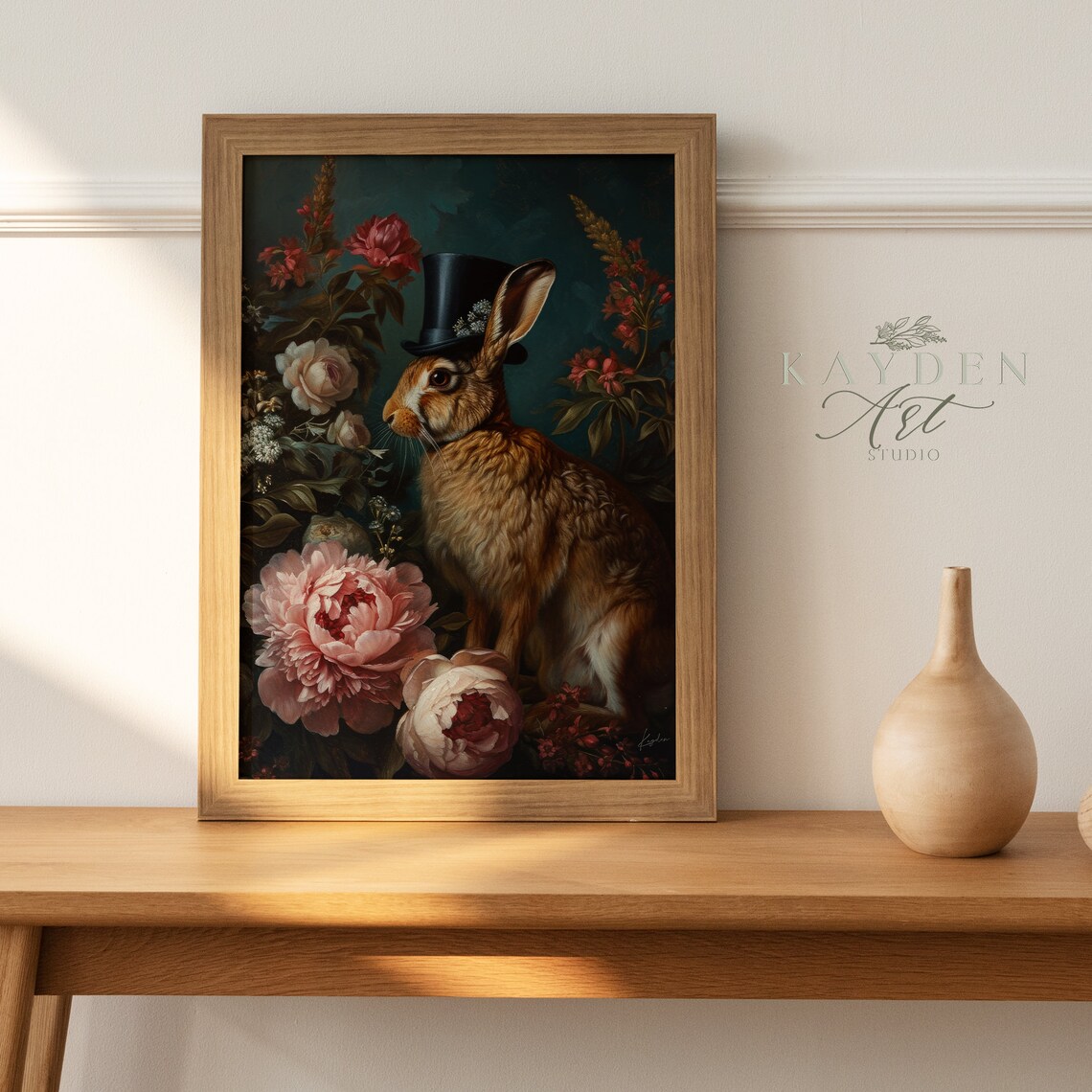 Easter Bunny in the Garden, Top Hat, Digital Art Print, Flowers, Rabbit ...