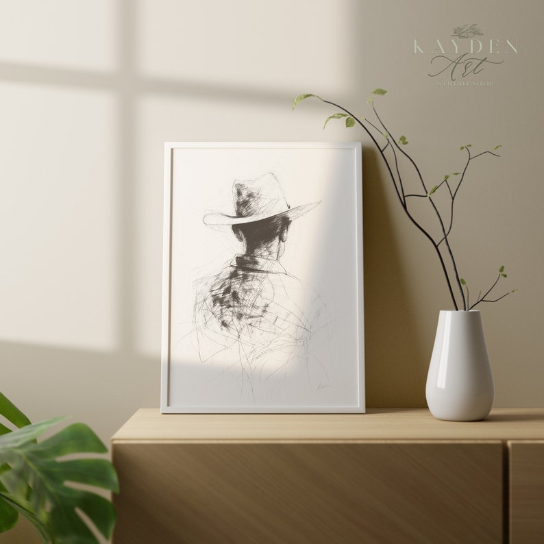 Cowboy, Western, Portrait Pen Ink Artwork, Digital Downloadable Print ...