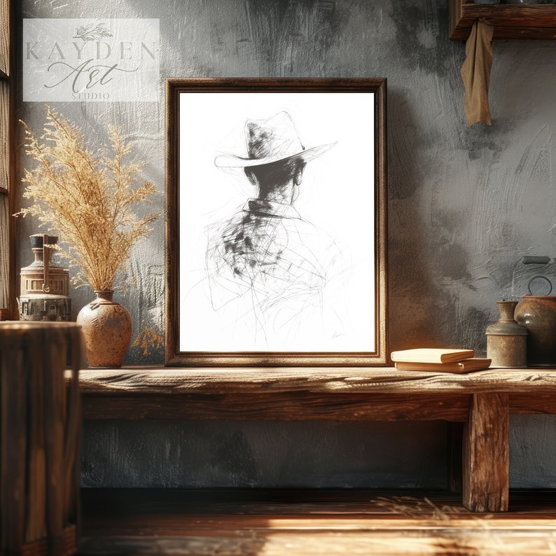 Cowboy, Western, Portrait Pen Ink Artwork, Digital Downloadable Print ...