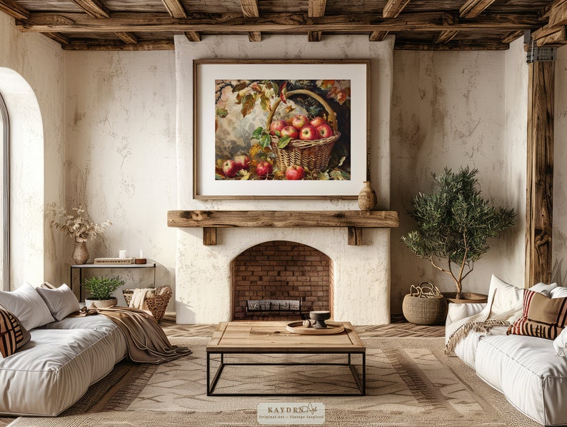 Autumn Apple Picking Art Print, Apple Tree, Farmhouse Painting, Vintage ...