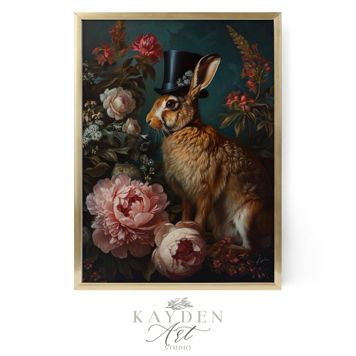 Easter Bunny in the Garden, Top Hat, Digital Art Print, Flowers, Rabbit ...