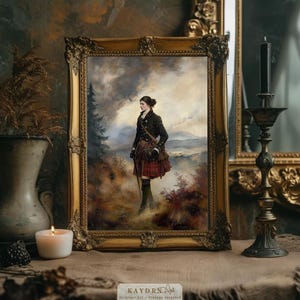 A Lass in the Scottish Highlands Landscape, Scotswoman, Kilt, Vintage ...