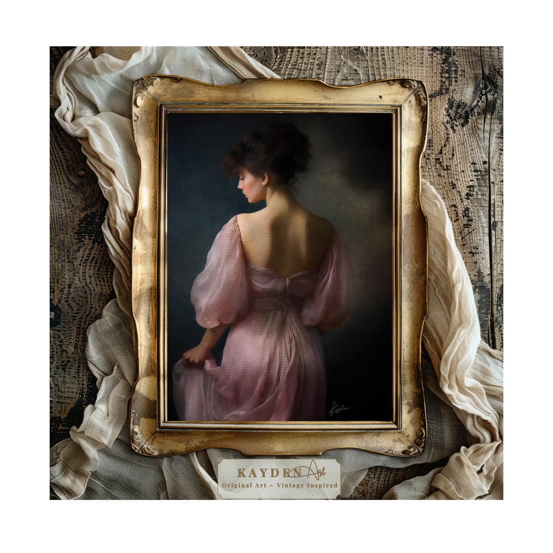 Elegance in Pink Portrait, Original Art Print Vintage Lady Portrait Oil ...