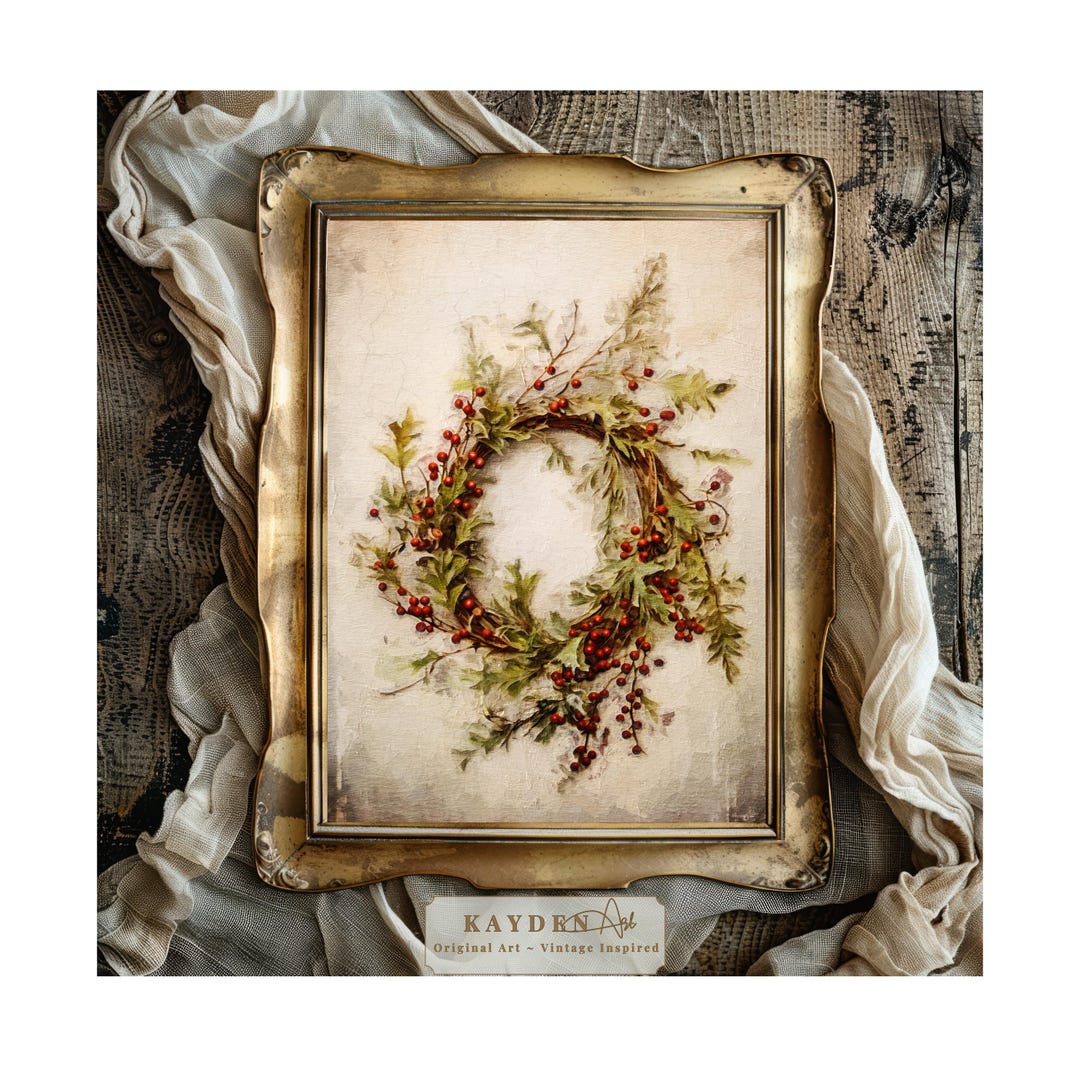 Holly Christmas Wreath, Festive Digital Art Print, Art Print, Seasonal ...