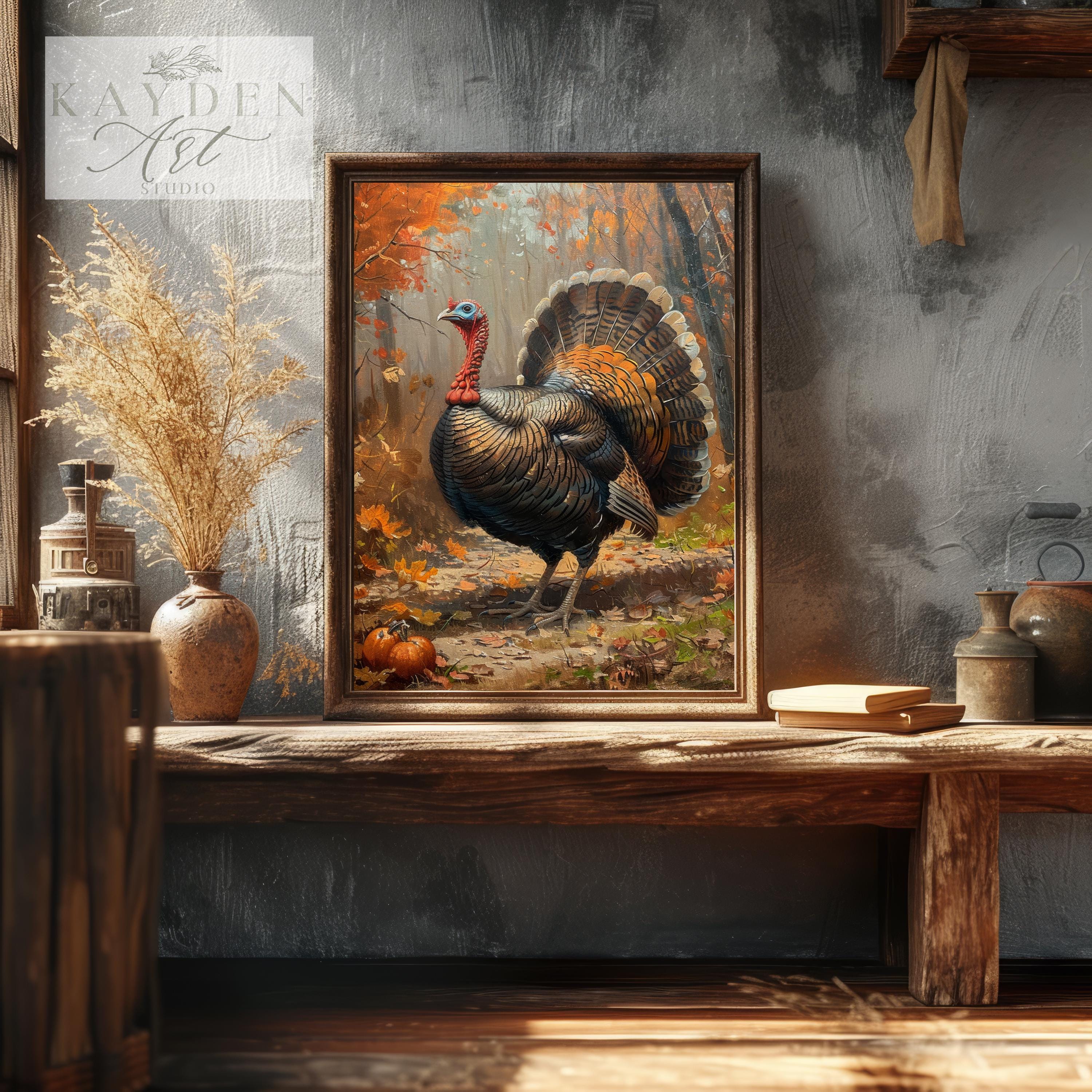 Vintage Turkey Art Print, Fall, Autumn, Thanksgiving Holiday, Wall Art ...
