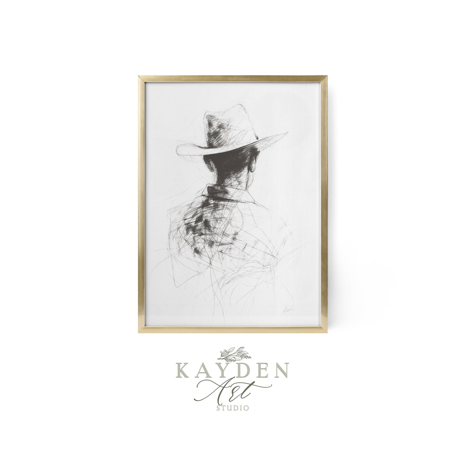 Cowboy, Western, Portrait Pen Ink Artwork, Digital Downloadable Print ...
