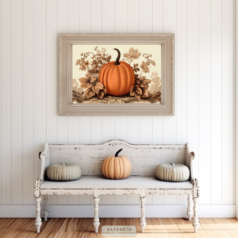 Whimsical Vintage Style French Toile Orange Pumpkin, Halloween and Fall ...