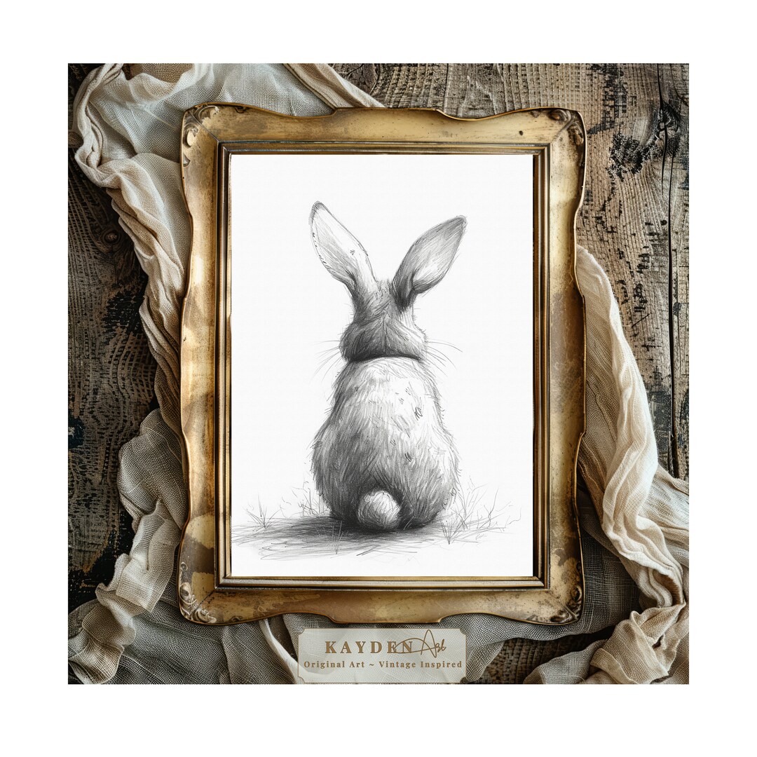 Cottontail Bunny, Pen, Ink Rabbit Artwork, Nursery, Childs Room ...
