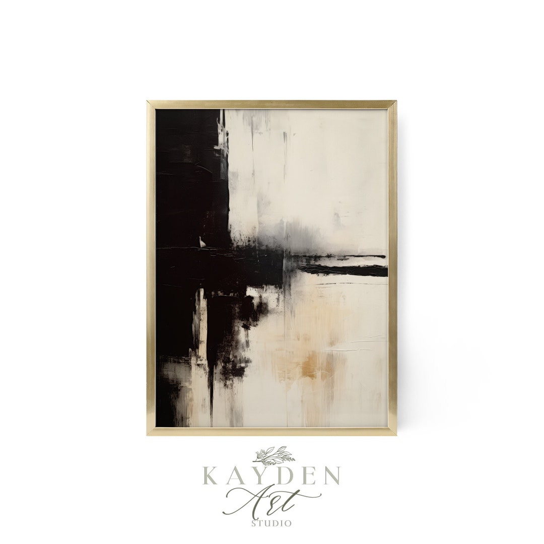 Elegance in Monochrome, Abstract, Modern Minimalist Black and Cream ...