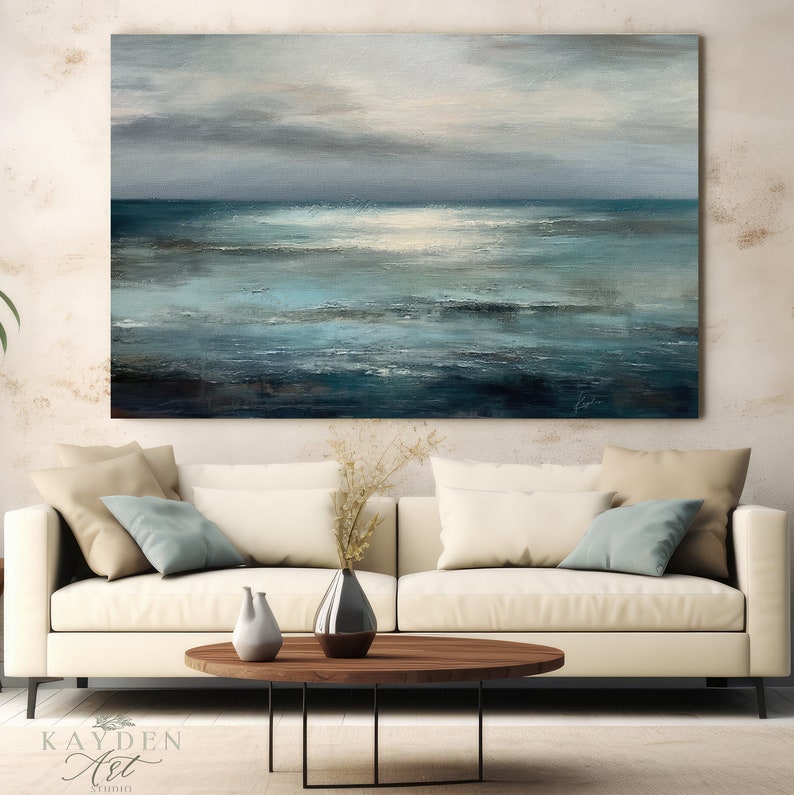 Moody Sea, Blue/green Abstract Seascape Digital Download Artwork, Art ...