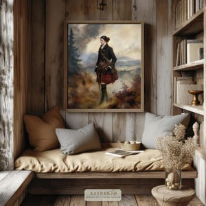 A Lass in the Scottish Highlands Landscape, Scotswoman, Kilt, Vintage ...