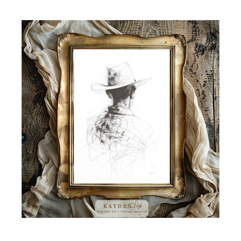 Cowboy, Western, Portrait Pen Ink Artwork, Digital Downloadable Print ...
