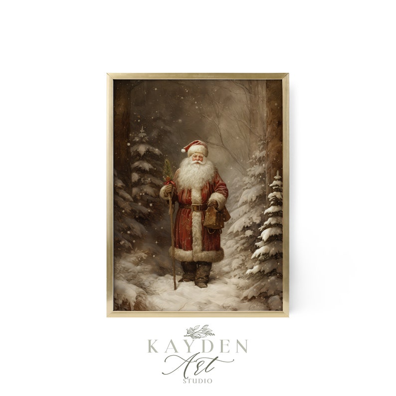 Vintage Santa Claus, Christmas Portrait, Wintery Forest, Holiday Wall ...