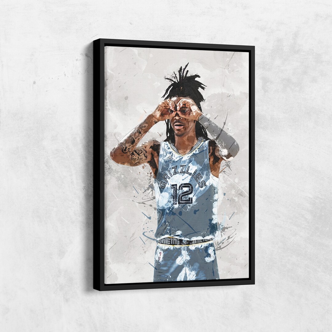 Ja Morant Poster, Memphis Grizzlies Canvas Print, Framed Poster, Kids Decor, Man Cave Gift, Wall ...