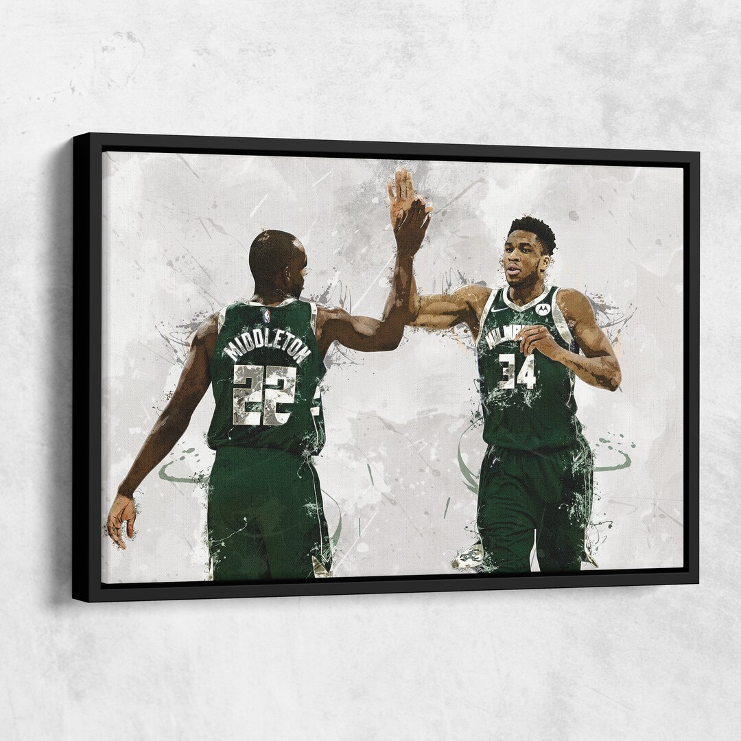 Giannis Antetokounmpo Khris Middleton Poster, Milwaukee Bucks, Canvas ...