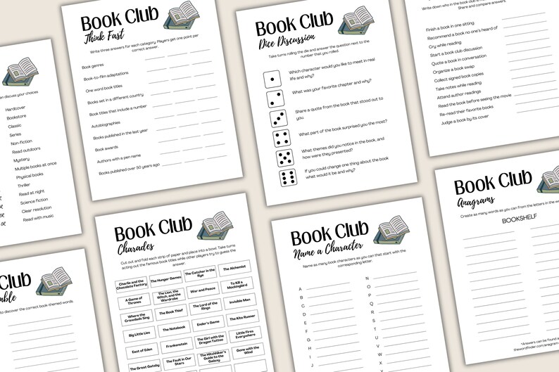 Book Club Games Bundle - 8 Printable Activities for Book Lovers |this ...