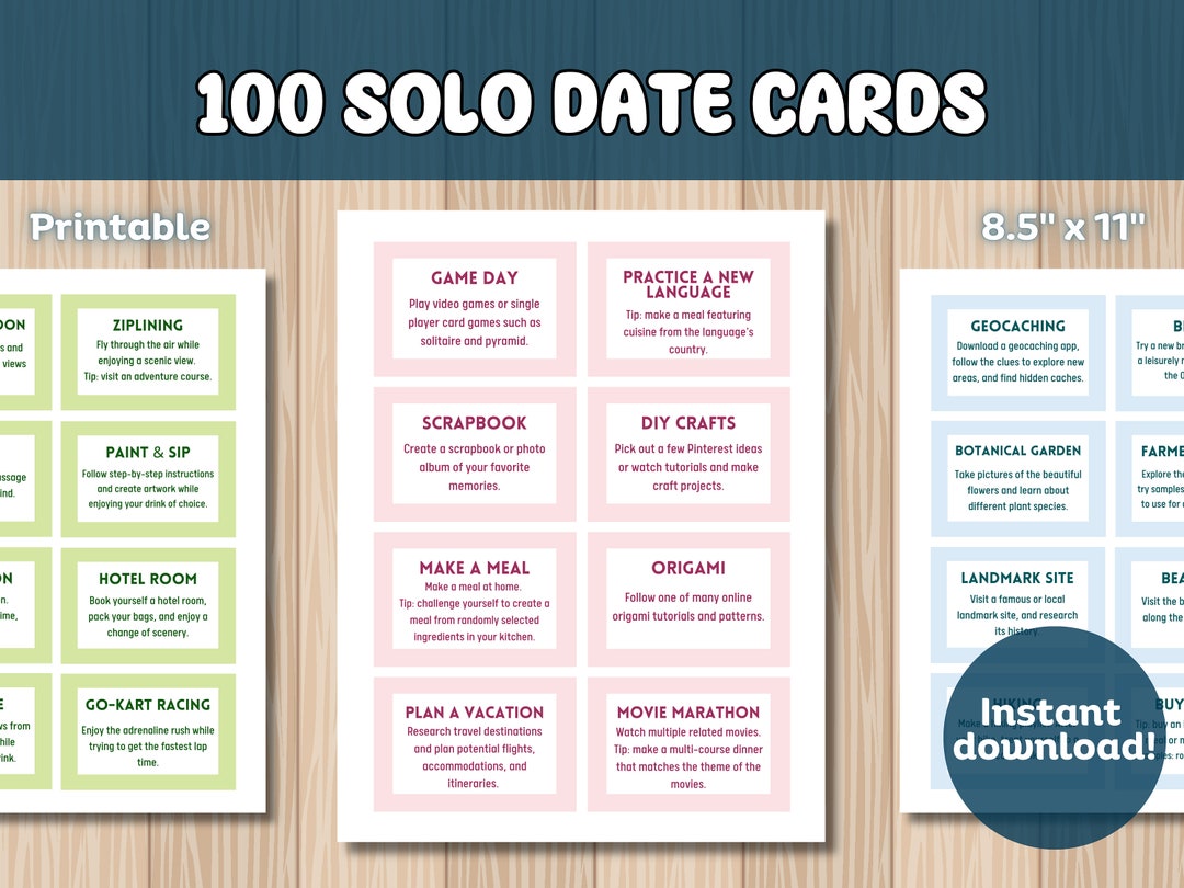 100 Solo Activity Cards (pastel Version) Digital Download - Printable ...