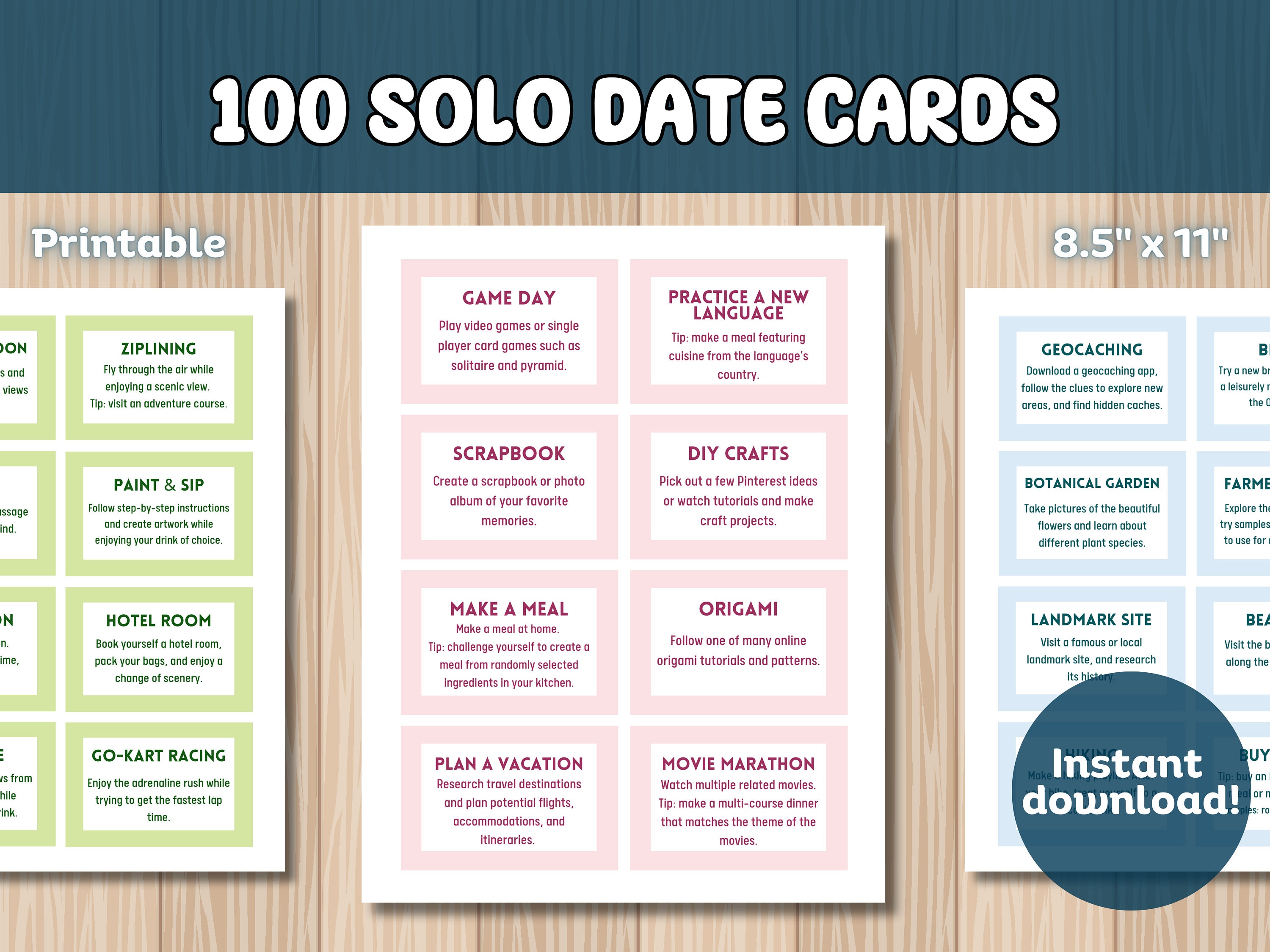 100 Solo Activity Cards (pastel Version) Digital Download - Printable ...
