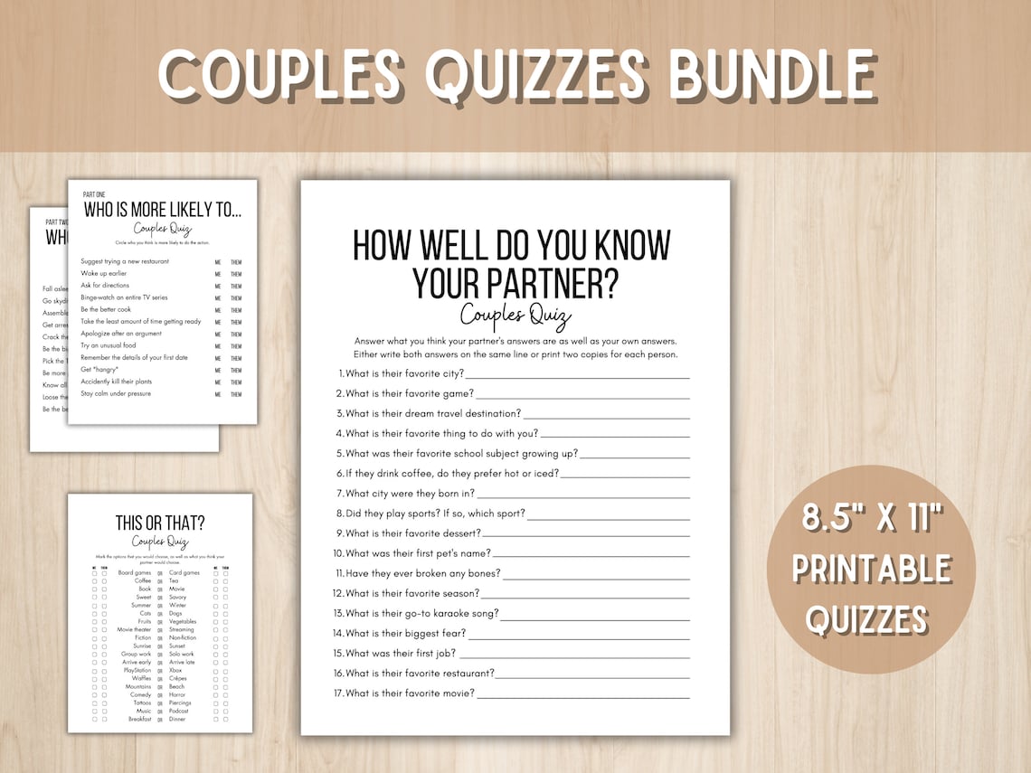 Printable Couples Quiz Bundle - 3 Printable Quizzes for Date Night: How ...