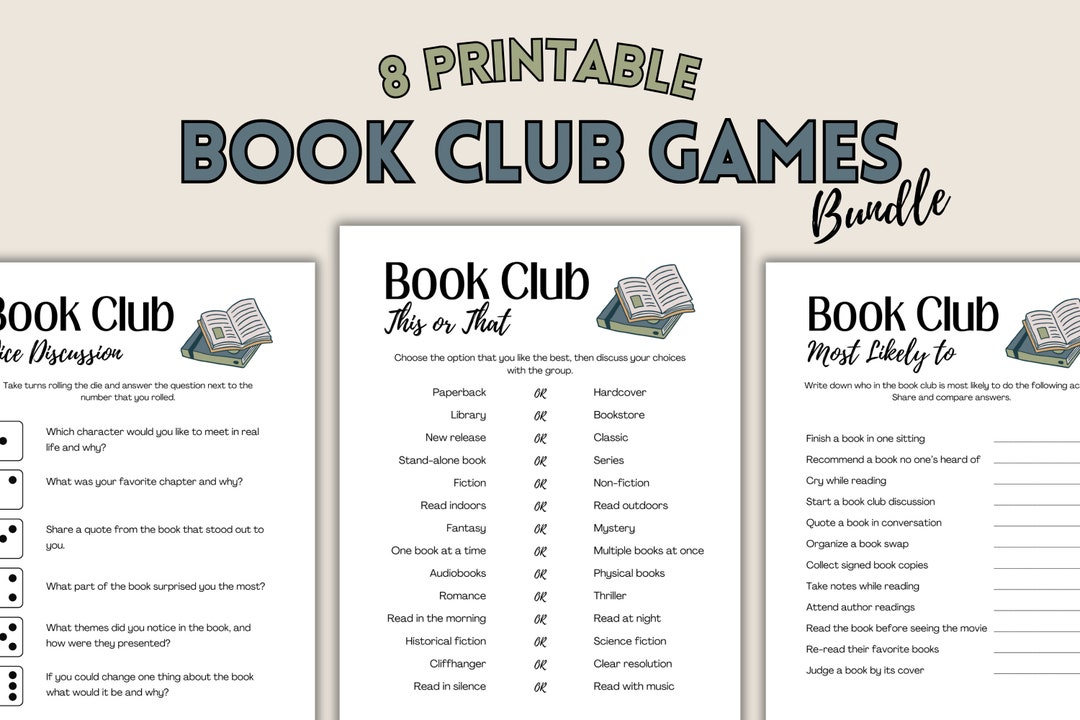 Book Club Games Bundle - 8 Printable Activities for Book Lovers |this ...