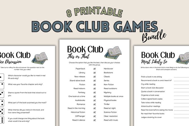 Book Club Games Bundle - 8 Printable Activities for Book Lovers |this ...