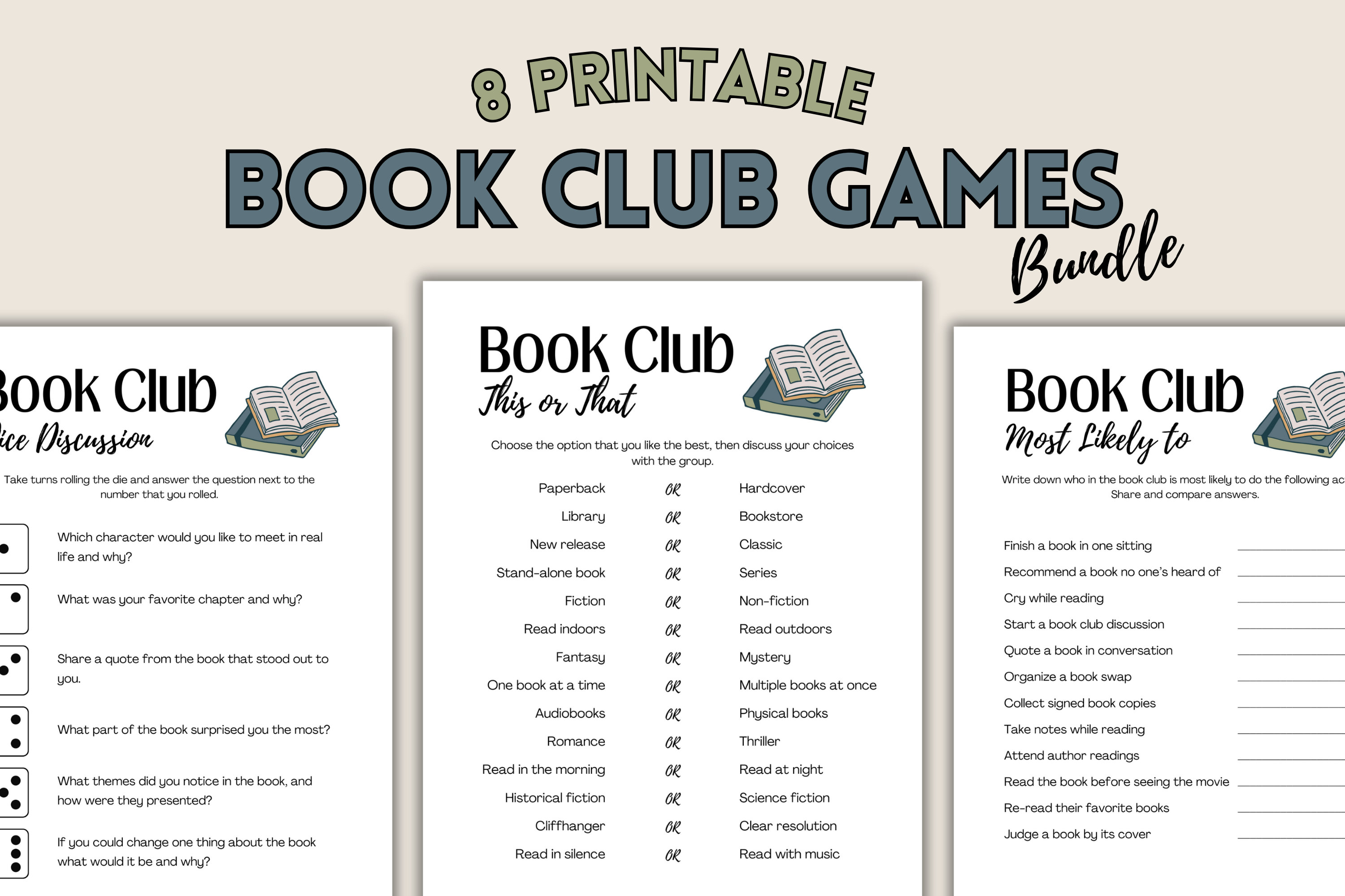 Book Club Games Bundle - 8 Printable Activities for Book Lovers |this ...