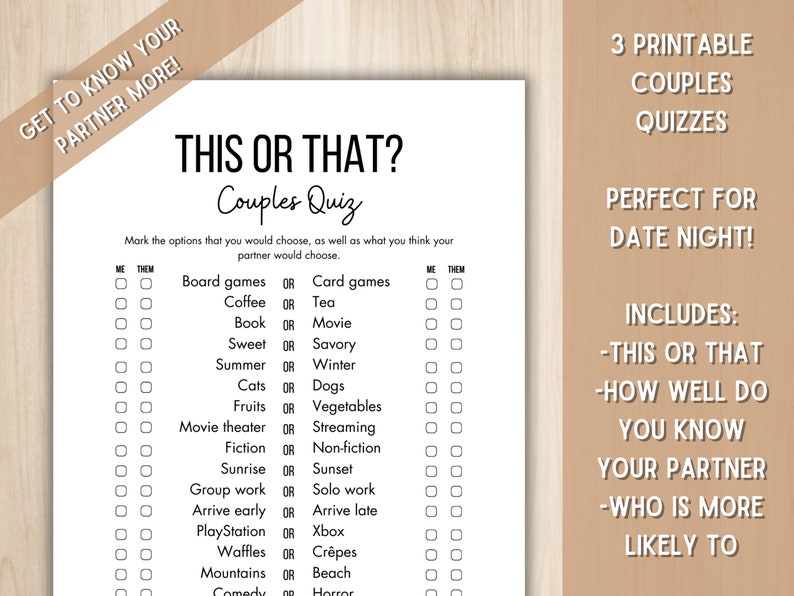 Printable Couples Quiz Bundle - 3 Printable Quizzes for Date Night: How ...