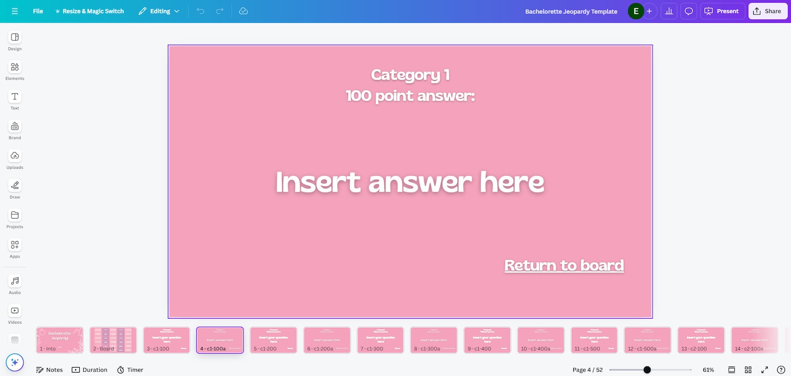 Jeopardy Editable Canva Template | Jeoparty | Bachelorette Party ...