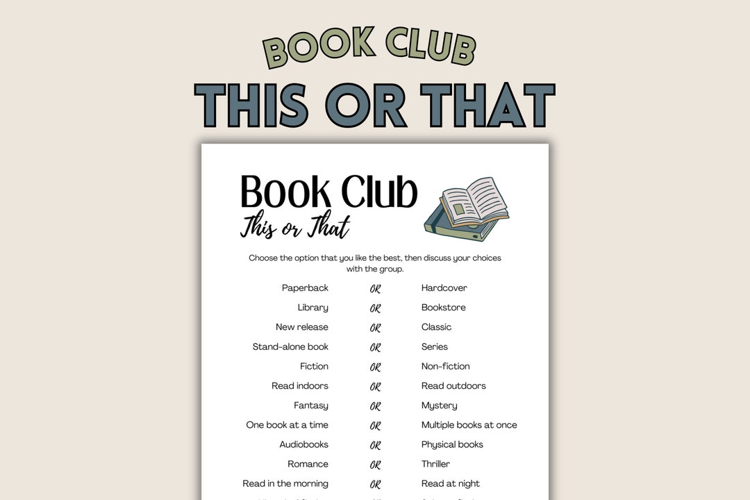 Book Club This or That Printable Game - Etsy