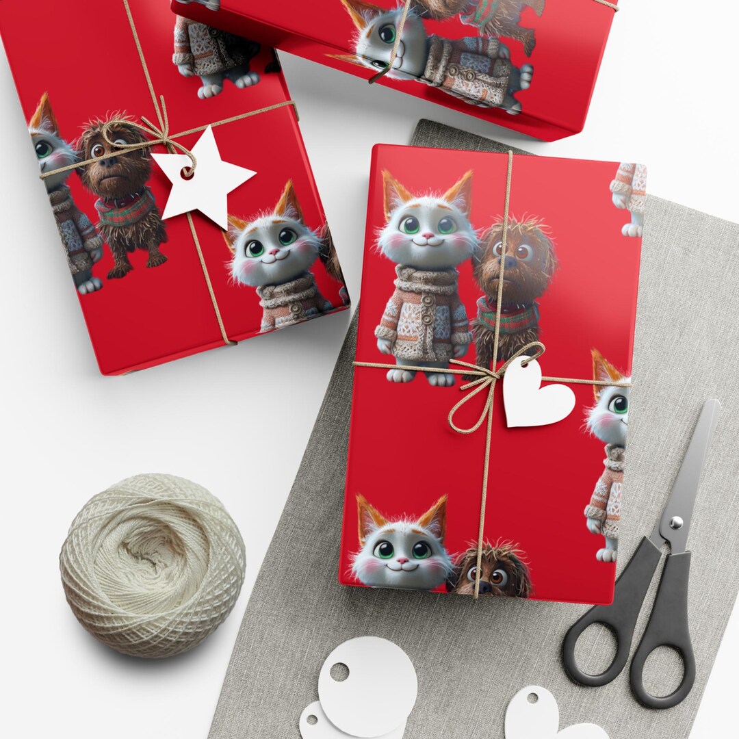 Festive Gift Wrap Papers Cute Cartoon Characters, Holiday Wrapping ...