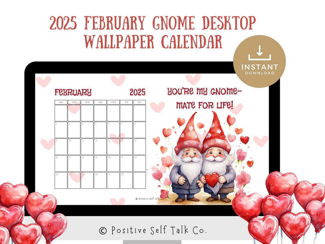 2025 Gnome February Desktop Wallpaper Calendar, Valentine Calendar, Mac ...