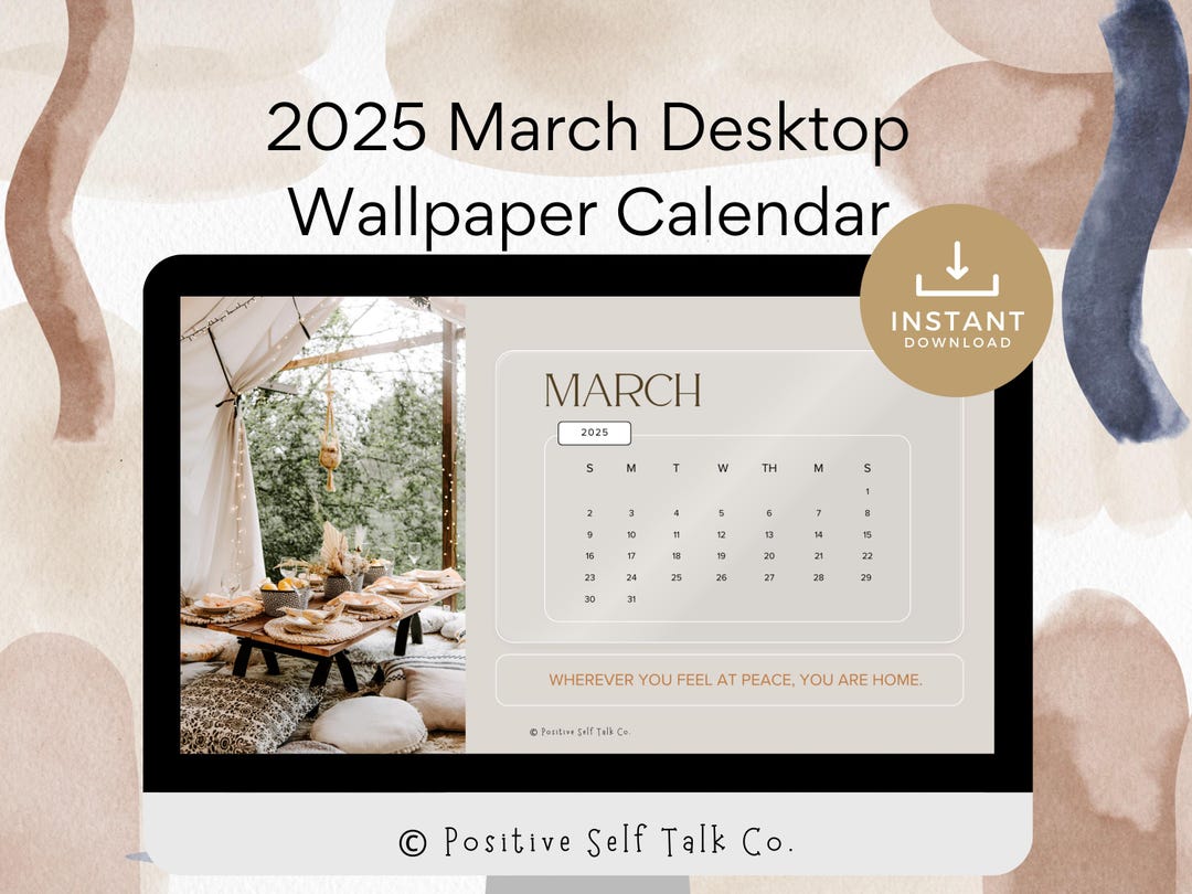 March Desktop Wallpaper Calendar 2025, Boho Vibes, Digital Download ...