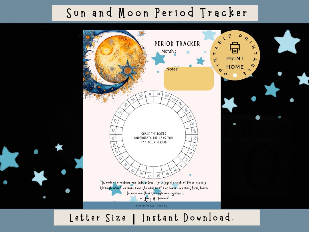 Printable Sun and Moon Period Tracker, Habit Tracker, Wellness Tracker ...