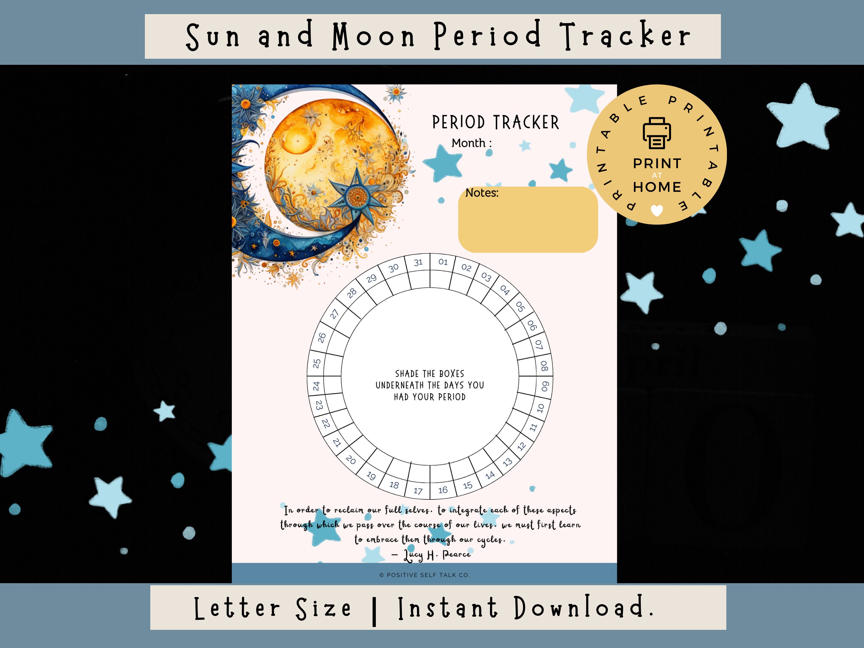 Printable Sun and Moon Period Tracker, Habit Tracker, Wellness Tracker ...